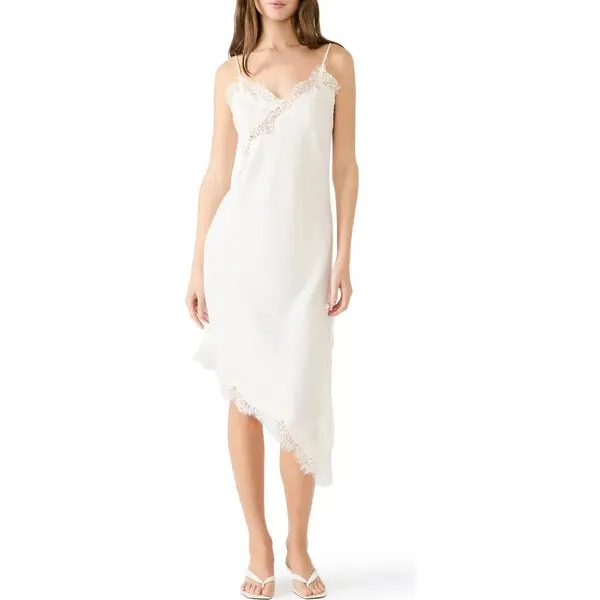 Steve Madden Lace Trim Asymmetric Slip Dress - Cream