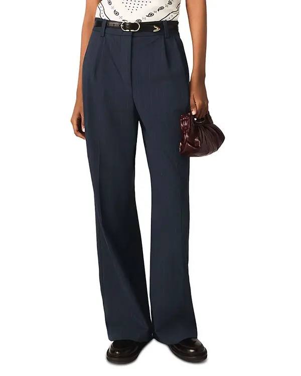 Maje High-rise Wide-leg Pinstriped Trousers