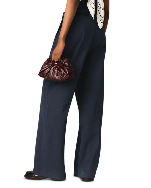 Maje High-rise Wide-leg Pinstriped Trousers