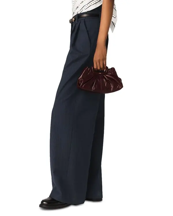 Maje High-rise Wide-leg Pinstriped Trousers