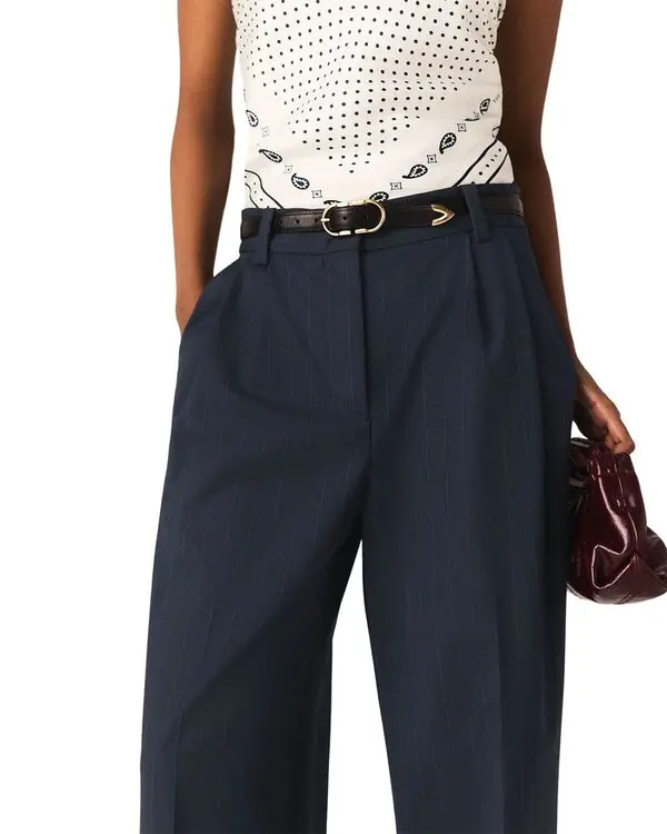 Maje High-rise Wide-leg Pinstriped Trousers