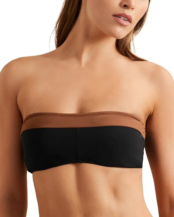 REISS Nala Contrast Trim Bikini Top - Black/tan