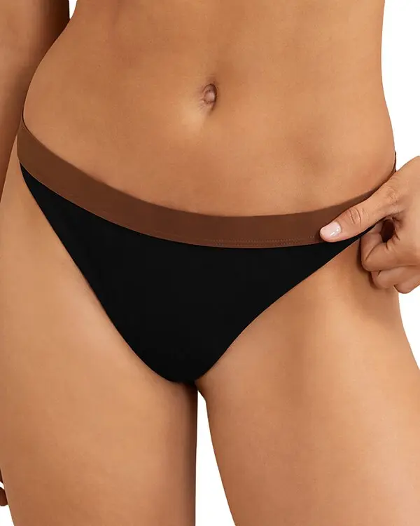 REISS Nala Contrast Trim Bikini Bottom - Black/tan