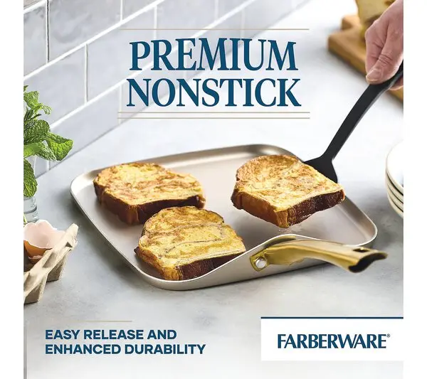 FARBERWARE Radiant Nonstick Square 11' Griddle Pan, Champagne