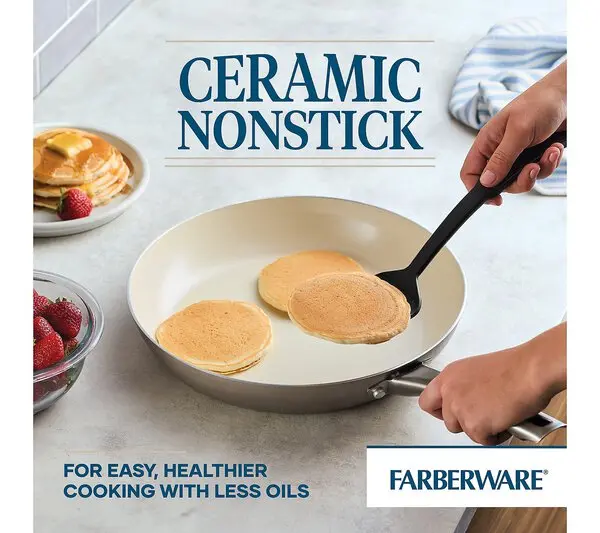 FARBERWARE Vibrance Ceramic Nonstick Frying Pan, 12.25', S Ilver