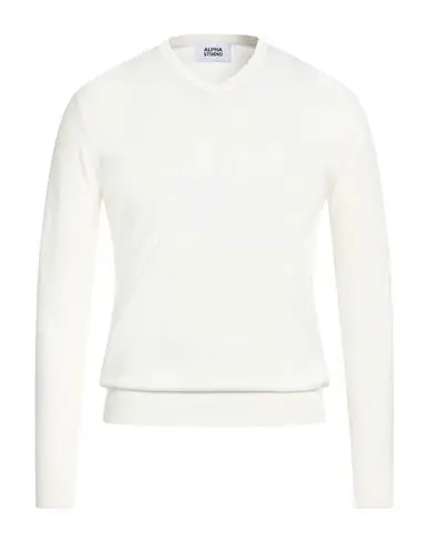 Alpha Studio Knitted V-neck Cotton Sweater - White