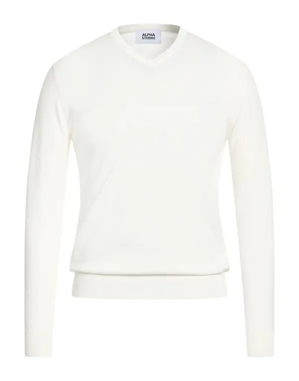Alpha Studio Knitted V-neck Sweater - White