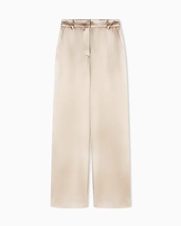 Giorgio Armani Pleated Silk Satin Trousers - Beige
