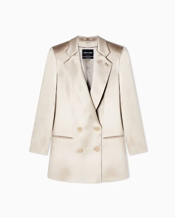 Giorgio Armani Silk Satin Double-breasted Jacket - Beige