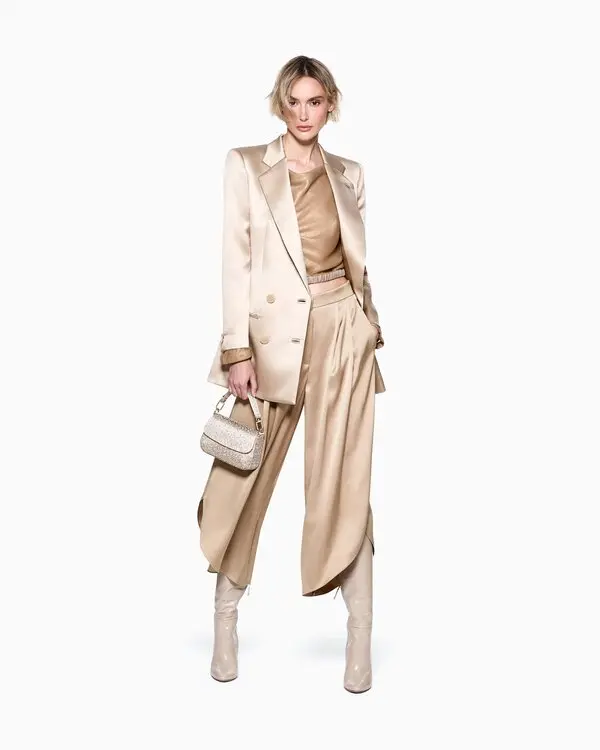 Giorgio Armani Silk Satin Double-breasted Jacket - Beige