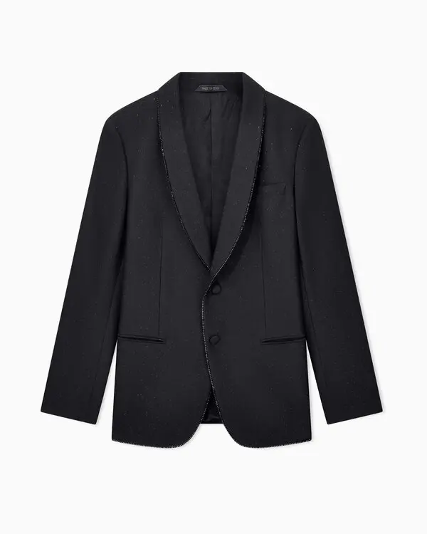 Giorgio Armani Single-breasted Jacket In Wool Crepe - Black