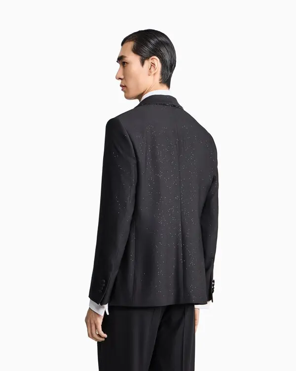 Giorgio Armani Single-breasted Jacket In Wool Crepe - Black