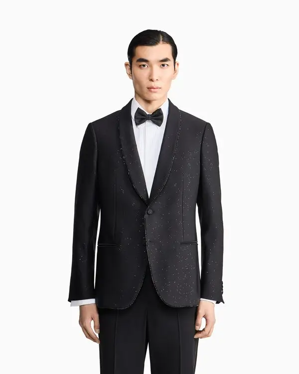 Giorgio Armani Single-breasted Jacket In Wool Crepe - Black