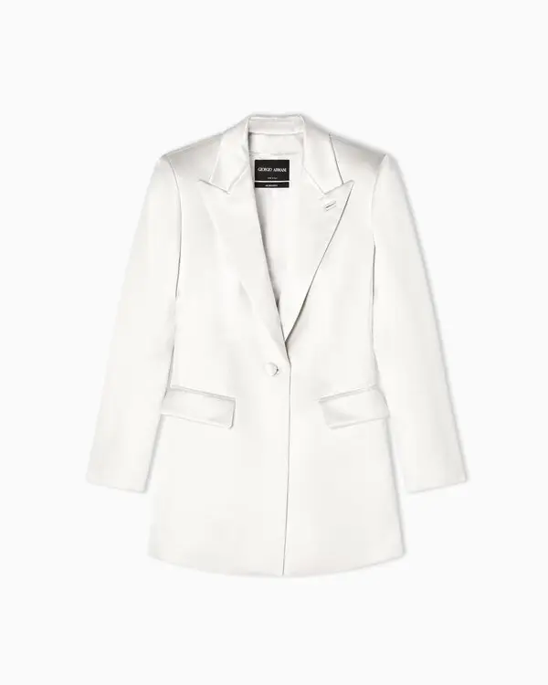 Giorgio Armani Single-breasted Silk Satin Jacket - White