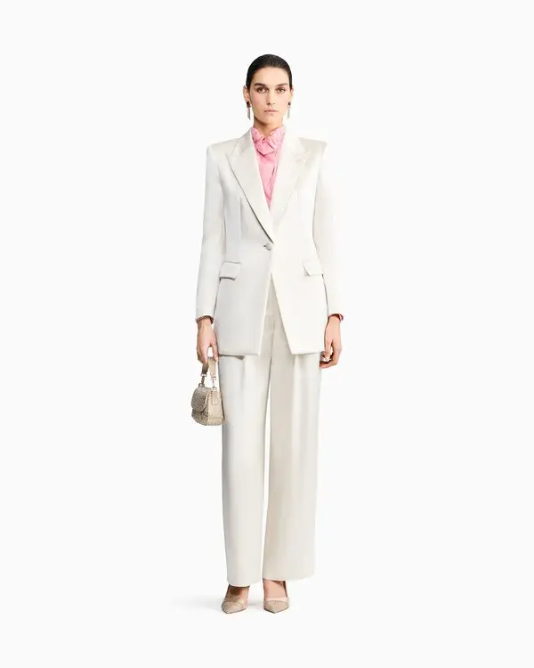 Giorgio Armani Single-breasted Silk Satin Jacket - White