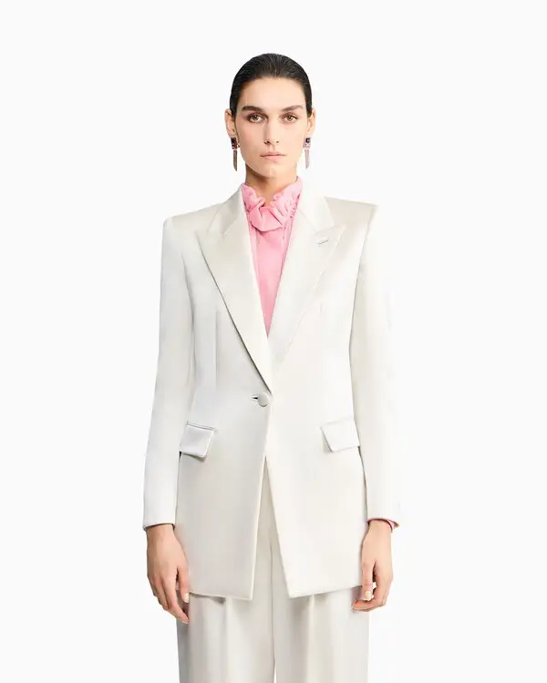 Giorgio Armani Single-breasted Silk Satin Jacket - White