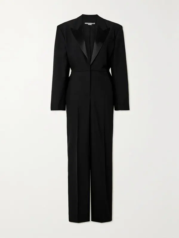 Stella McCartney Net Sustain Satin-trimmed Wool Jumpsuit - Black