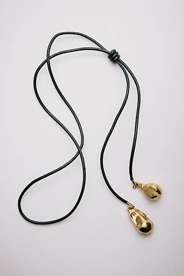 Free People Laken Corded Lariat Necklace - Black Leather Cord/gold