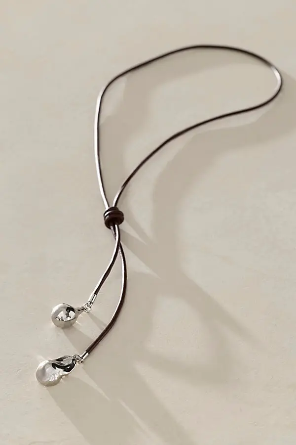 Free People Laken Corded Lariat Necklace - Chocolate/silver