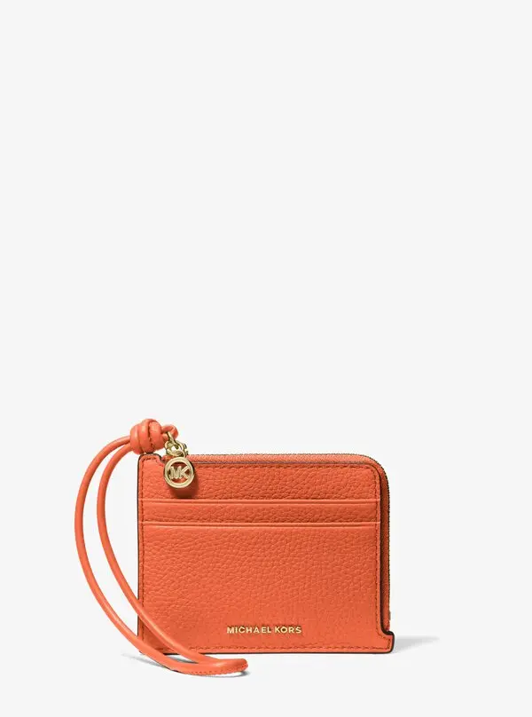 Michael Kors Jet Set Small Pebbled Leather Card Case Wristlet In By - Orange