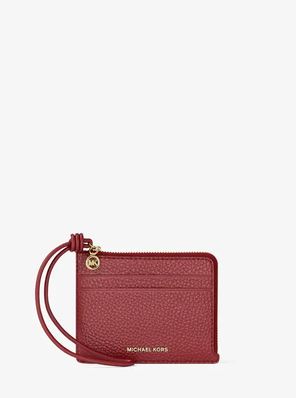 Michael Kors Jet Set Small Pebbled Leather Card Case Wristlet In By - Red