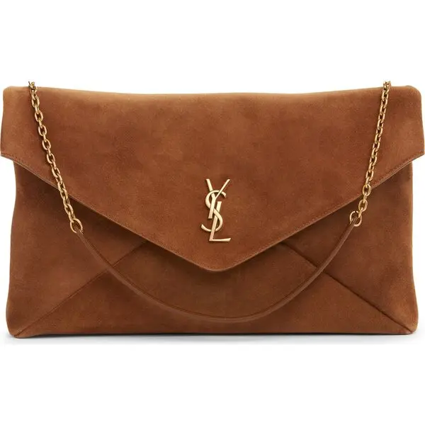 Saint Laurent Cassandre Suede Pouch With Chain