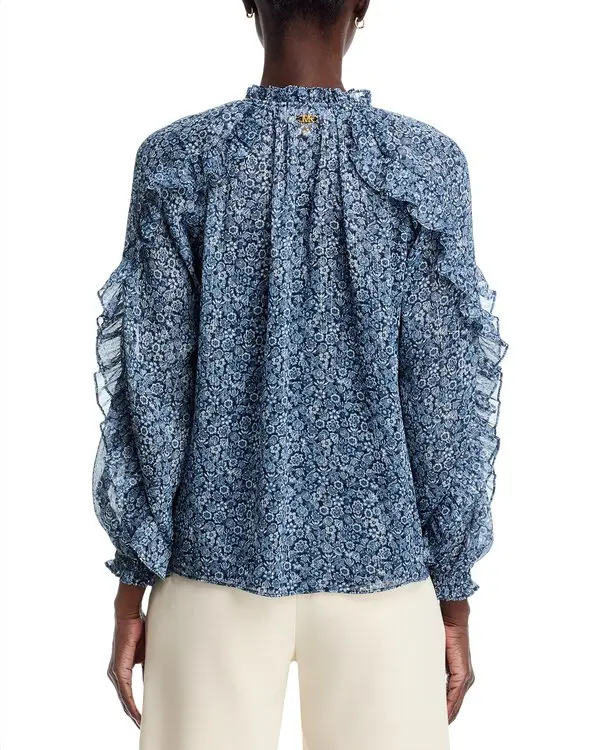 Michael Kors Floral Long Sleeve Ruffle Blouse