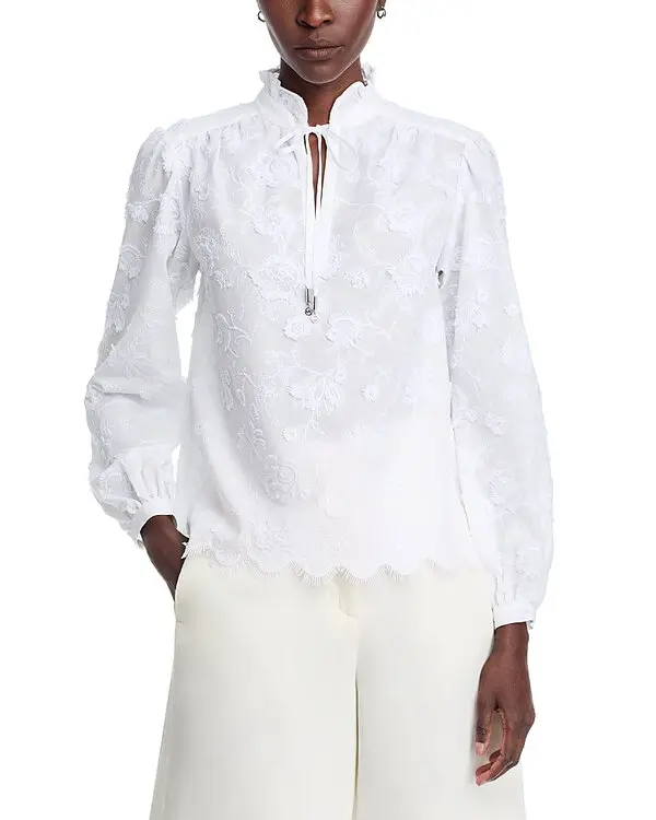 Michael Kors Embroidered Cotton Frill Blouse