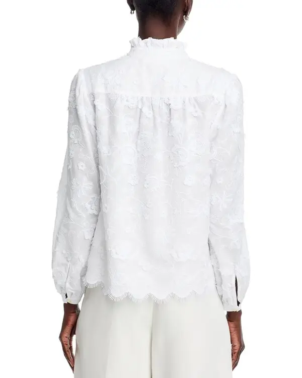 Michael Kors Embroidered Cotton Frill Blouse
