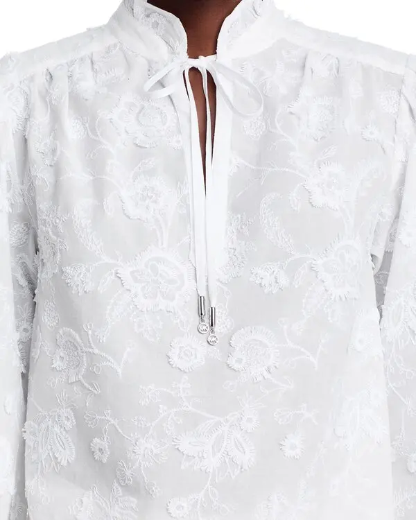 Michael Kors Embroidered Cotton Frill Blouse