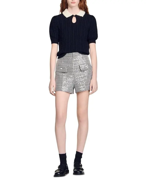 Sandro Embellished Collar Cable Knit Sweater