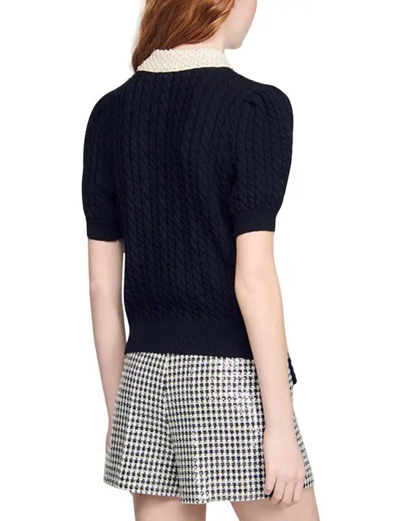 Sandro Embellished Collar Cable Knit Sweater