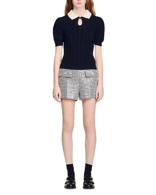 Sandro Embellished Collar Cable Knit Sweater