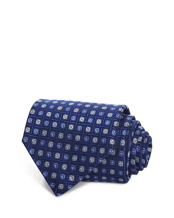 Canali Silk Geometric Box Tie - Blue