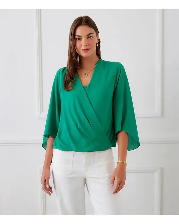 Karen Kane Draped Crossover Top - Key Lime
