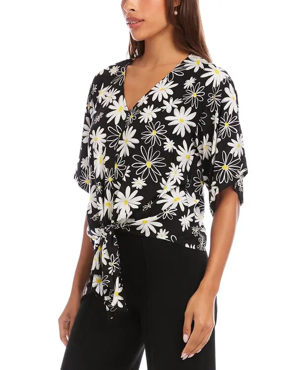 Karen Kane Flutter Sleeve Tie Front Top - Print