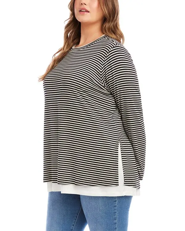 Karen Kane Stripe Double Layer Side-slit Top