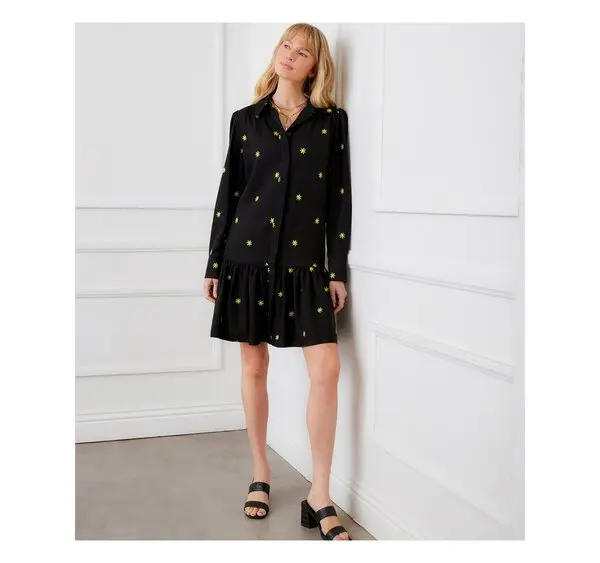 Karen Kane Long Sleeve Embroidered Ruffle Hem Dress In Black - 20% Off |  Editorialist