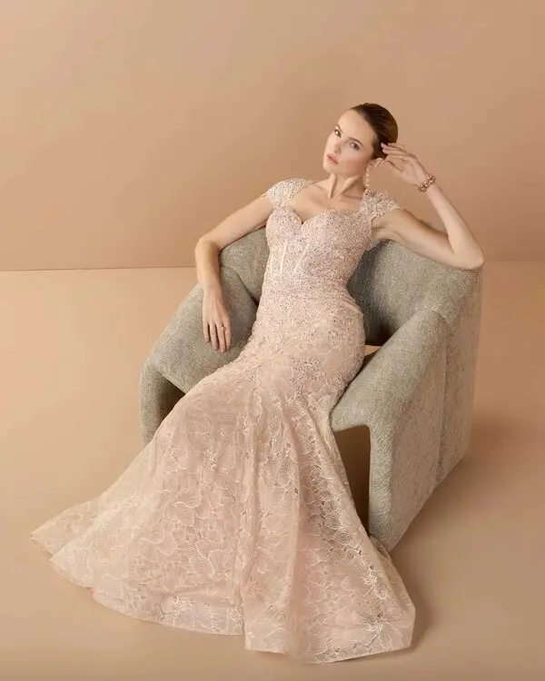 MAC DUGGAL COLLECTION Embroidered Lace Mermaid Gown With Cap Sleeves