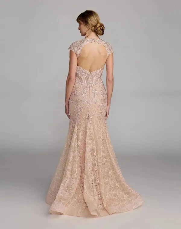 MAC DUGGAL COLLECTION Embroidered Lace Mermaid Gown With Cap Sleeves