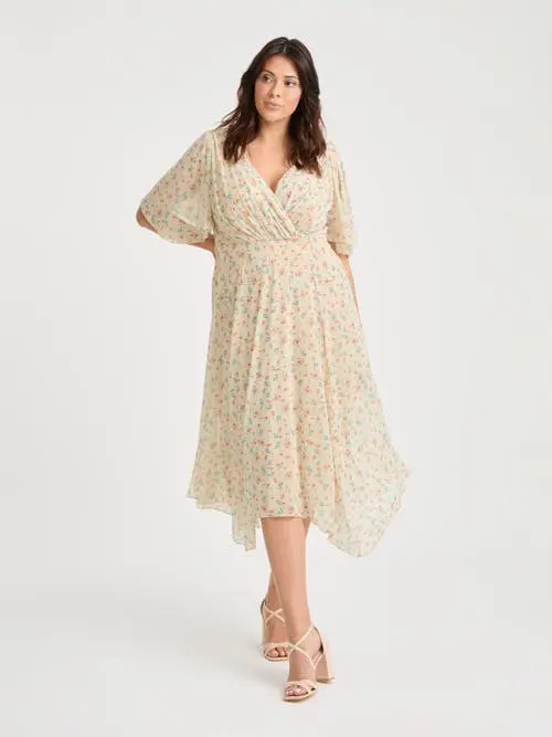 SCARLETT & JO Floral Hanky Hem Dress - Antique Cream Ditsy