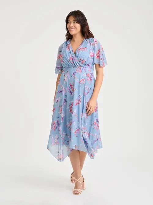 SCARLETT & JO Floral Hanky Hem Dress - Blue Multi