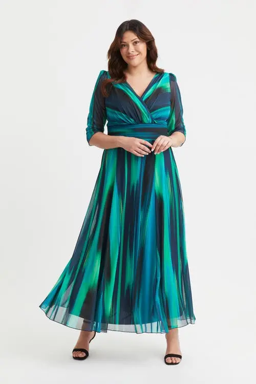 SCARLETT & JO Verity Ikat Print Maxi Gown - Green Ikat