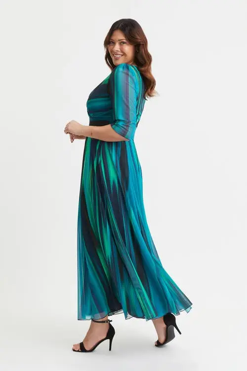 SCARLETT & JO Verity Ikat Print Maxi Gown - Green Ikat
