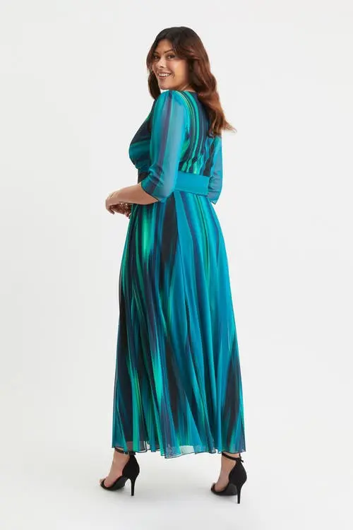 SCARLETT & JO Verity Ikat Print Maxi Gown - Green Ikat