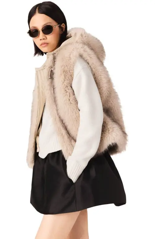Maje Short Faux Fur Jacket - Beige