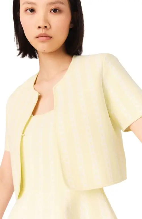 Maje Cropped Jacquard Knit Jacket - Pale Yellow