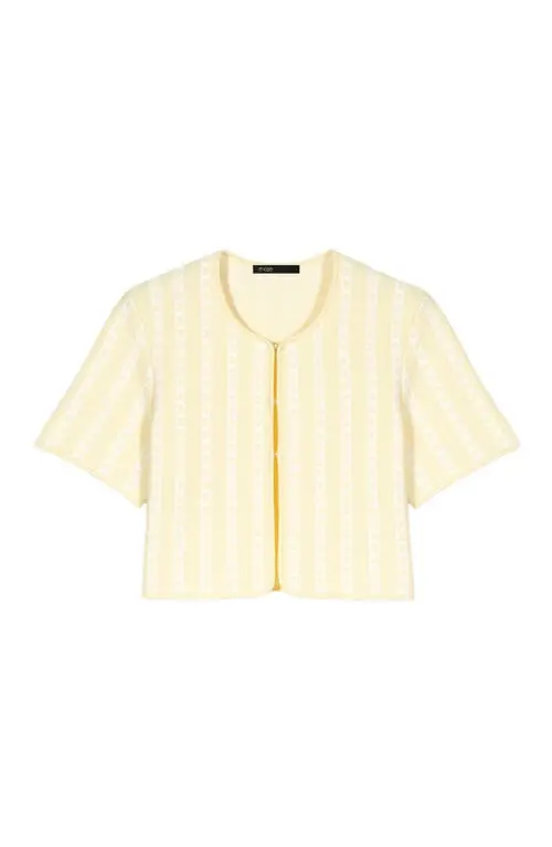 Maje Cropped Jacquard Knit Jacket - Pale Yellow