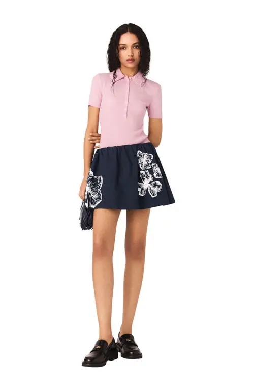 Maje Floral Print Cotton Skirt - Navy