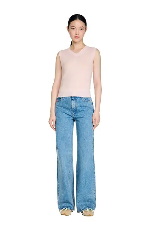 Sandro Embroidered Wool Cashmere Vest - Light Pink
